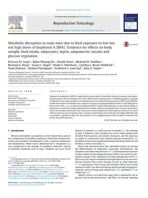 Pdf Metabolic Disruption In Male Mice Due To Fetal Exposure To Low