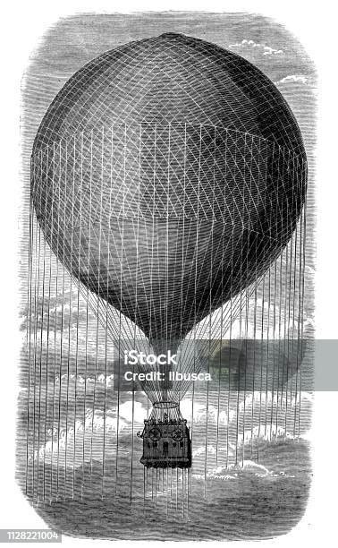 소형 연 식 비행선 열기구 Aerostat 과학적 발견의 골동품 그림 헬륨 풍선에 대한 스톡 벡터 아트 및 기타 이미지 헬륨
