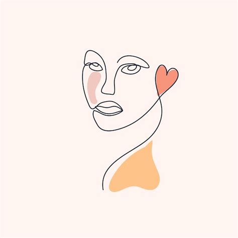 Una Línea De Dibujo Mujer Retrato Estético Estilo Boho Vector Premium