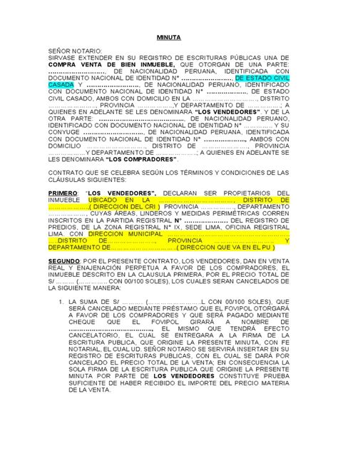 Modelo Minuta Compra Venta Pdf Ley Común Justicia