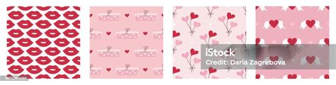발렌타인 데이를 위한 완벽한 패턴 세트입니다 로맨틱한 벡터 배경입니다 엽서 벽지 포장지 장식 개체 그룹에 대한 스톡 벡터 아트 및 기타 이미지 Istock