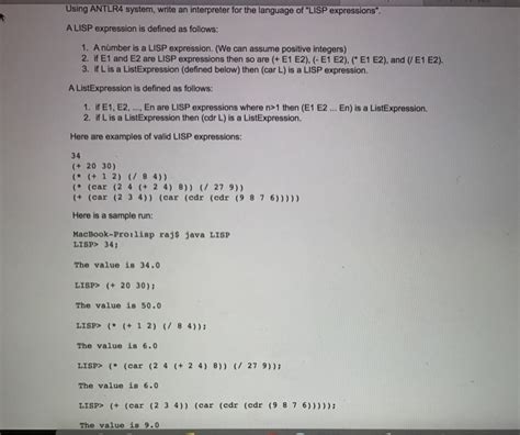 Solved Using Antlr4 System Write An Interpreter For The