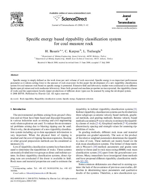 Pdf Specific Energy Based Rippability Classification System For Coal Measure Rock