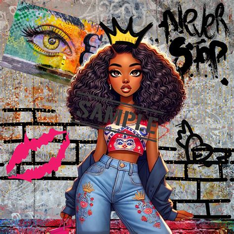 Black Girl Urban Graffiti Print Stylish African American Girl Wall