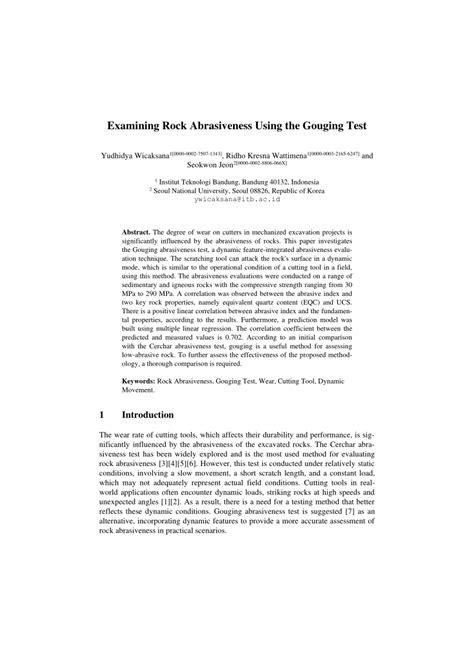 Pdf Examining Rock Abrasiveness Using The Gouging Test