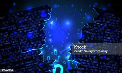 Abstract Futuristic Cyberspace With A Hacked Array Of Binary Data