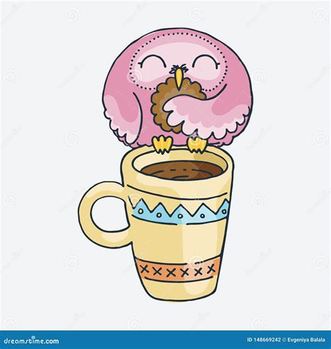 Nette Karikatureule Auf Einem Becher Vektorclipartillustration F R Kinder Entwerfen Karten