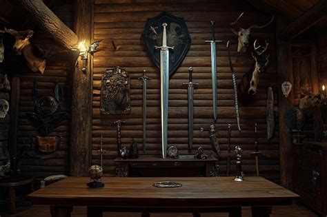 A Table With A Sword And Swords On It With A Sword On It Premium Ai