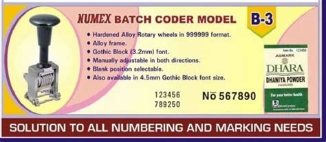 Mild Steel Numex B3 Single Line Rotary Batch Coders Machines At Rs 1500