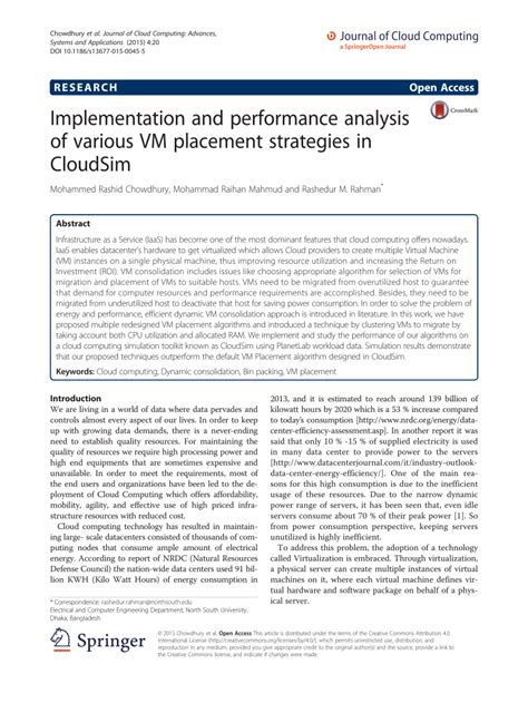 PDF Implementation And Performance Analysis Of Various VM Placement