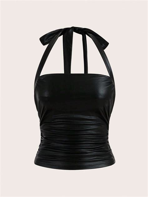 Shein Ezwear Solid Ruched Backless Halter Top Shein Usa
