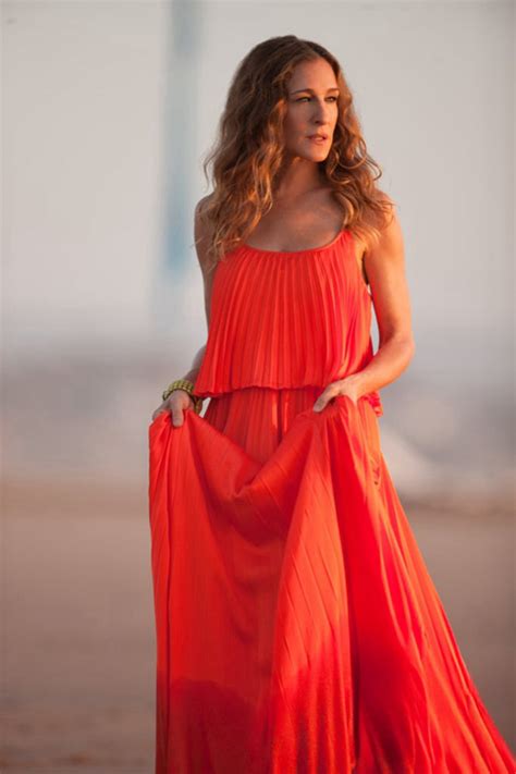 Sarah Jessica Parker Carrie Bradshaw Inspired Orange Pleated Dress Sex