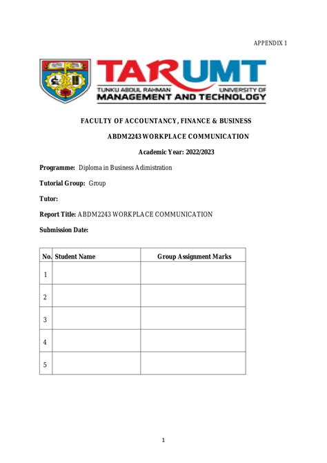 Wc Group Assignment Abdm2243 Workplace Communication Tar Uc Thinkswap