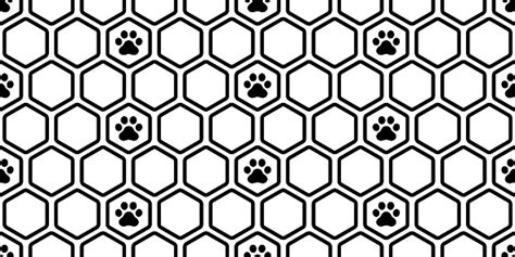 개 발 원활한 패턴 발자국 육각형 고양이 프랑스 불독 벡터 캐릭터 만화 벌집 스카프 고립 된 타일 배경 반복 벽지 선물 포장 종이 그림 낙서 디자인 강아지 뼈다귀에 대한