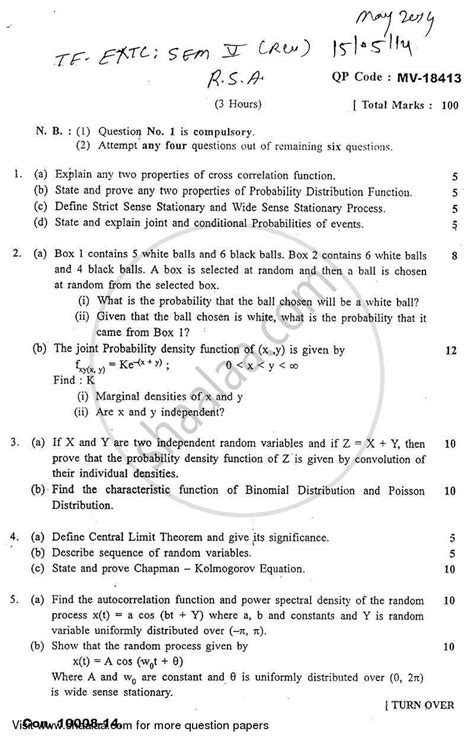 Random Signal Analysis Be Electronics And Telecommunication Engineering Semester Te