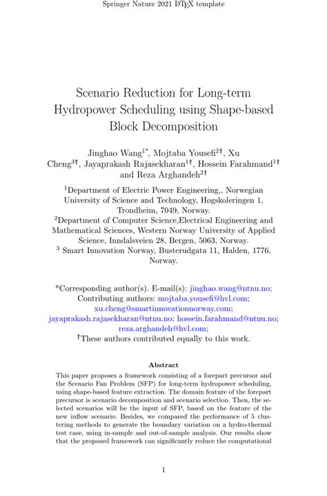 pdf scenario reduction for long term hydropower scheduling using