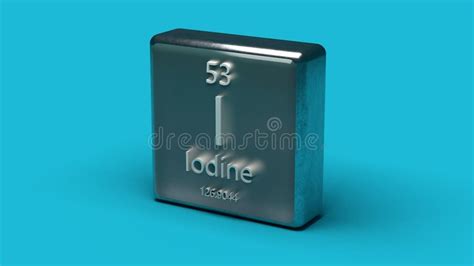 Iodine Element From The Periodic Table Series Metallic Icon Set On Blue Background 3d