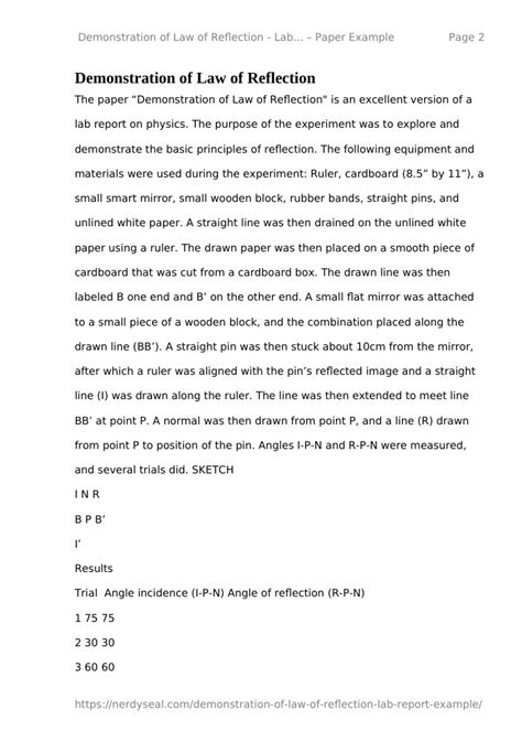 Demonstration Of Law Of Reflection Lab Report Example 570 Words