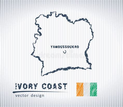 Ivory Coast National Vector Drawing Map On White Background Stock