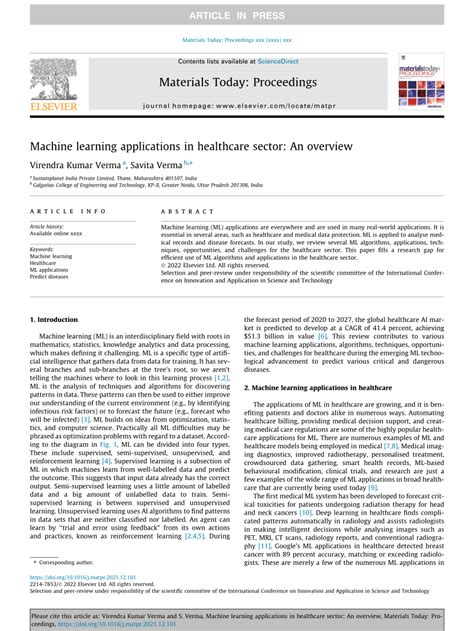 Pdf Machine Learning Applications In Healthcare Sector An Overview