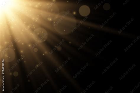 Stylish Golden Light Effect Isolated On A Black Background Golden Rays