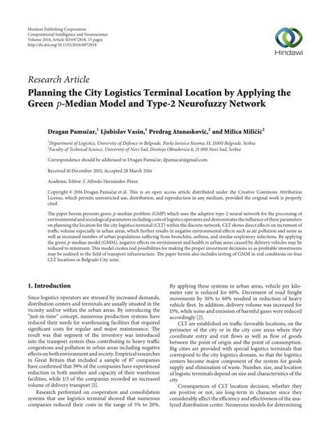 Pdf Planning The City Logistics Terminal Location By Applying The