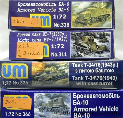 Um Models 1 72 Two Ba 6 Armored Vehicles Two Bt 7 1937 Light Tanks