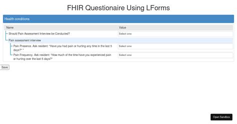 Lforms FHIR Clinical Questionnaire Forked Codesandbox