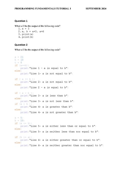 Quiz Assignment 2024 Python Quiz Programming Fundamentals Tutorial 1 September 2024 Question