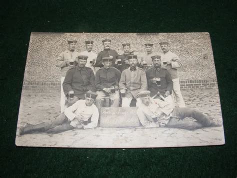 Postcard Wwi German Soldiers Group Uniforms Drinking Beer Name Slate