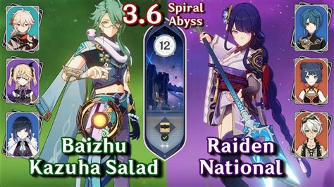 Spiral Abyss 36 C0 Baizhu Kazuha Salad And C0 Raiden National Floor