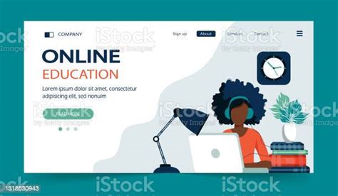 온라인 과정 거리 공부 자기 교육 디지털 라이브러리의 개념 그림 E러닝 배너 온라인 교육 플랫 스타일의 벡터 일러스트레이션 개념에 대한 스톡 벡터 아트 및 기타 이미지