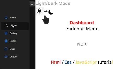 responsive sidebar menu in html and css and javascript dark light mode