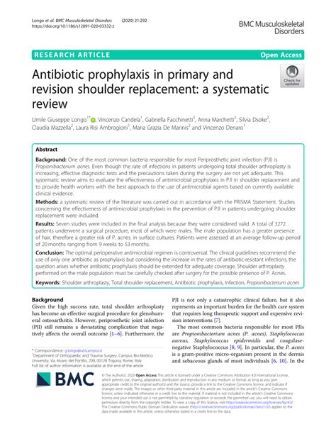 Pdf Antibiotic Prophylaxis In Primary And Revision Shoulder Replacement A Systematic Review