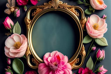 그것에 핑크 꽃과 골드 프레임 무료 사진