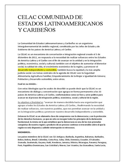 Celac Comunidad De Estados Latinoamericanos Y Caribeños Pdf