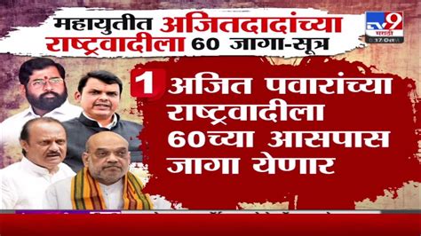 Mahayuti News महायुतीत अजितदादांच्या राष्ट्रावादीला 60 जागा सूत्र