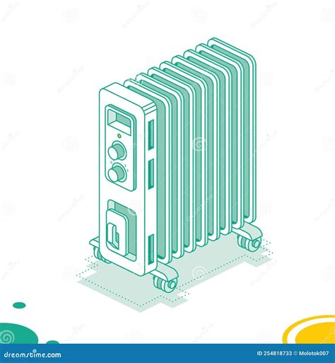 Electric Room Oil Heater Isometric Outline Concept Object Isolated On