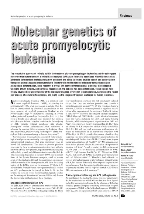 Pdf Molecular Genetics Of Acute Promyelocytic Leukemia