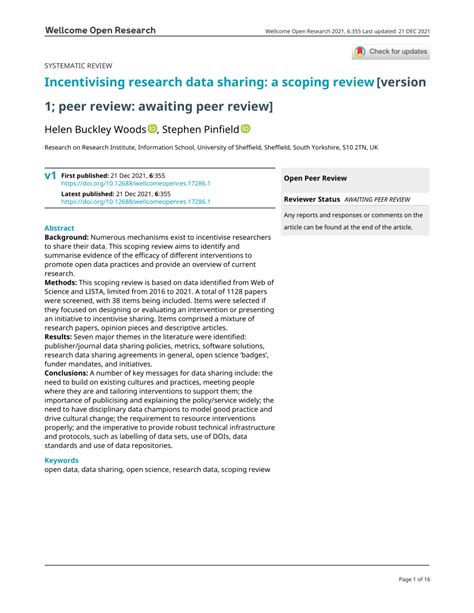 Pdf Incentivising Research Data Sharing A Scoping Review