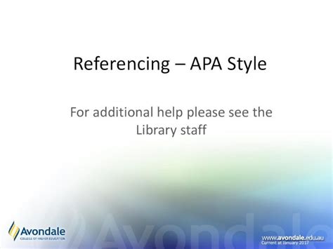 Pdf Referencing Apa Style Avondale · Referencing Apa Style