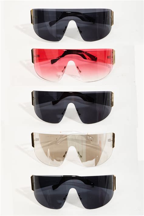 Rimless Shield Sunglasses Set