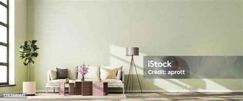 인테리어 장면 로프트 건물에 소파가 있는 거실 석조 바닥 바닥 램프 무화과 나무와 벚꽃 화병에 카펫 3d 렌더 웹 배너 크기 벚꽃에 대한 스톡 사진 및 기타 이미지 Istock