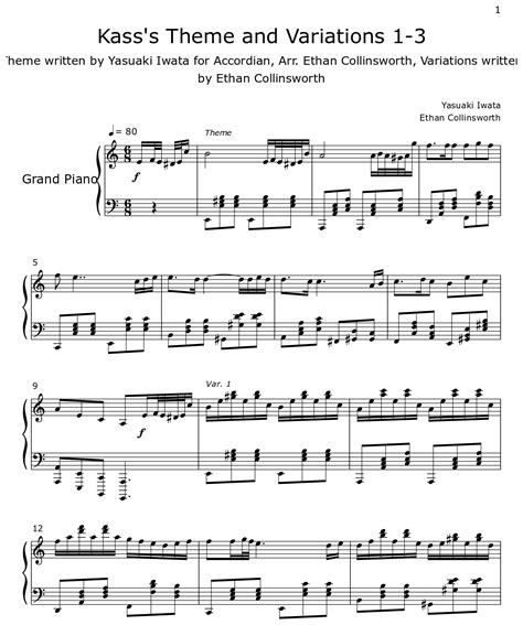 Kasss Theme And Variations 1 3 Sheet Music For Piano