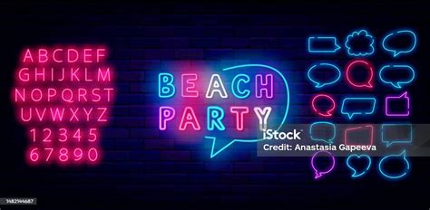 Beach Party Neon Sign Handwritten Text Night Club Invitation Coast