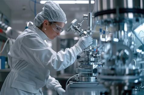 Lab Worker Operating Sophisticated Equipment In Controlled Laboratory Premium Ai Generated Image