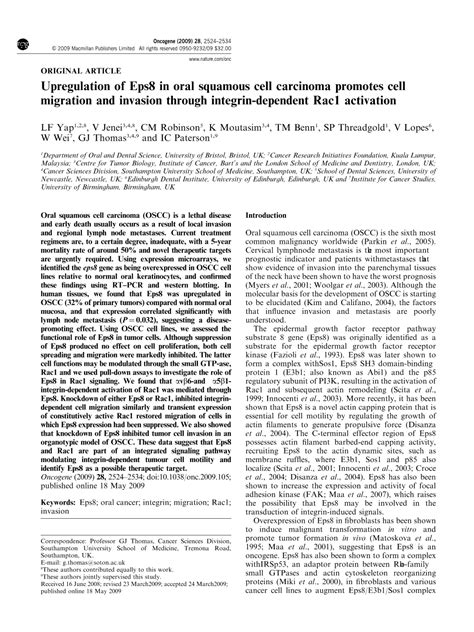 Upregulation Of Eps8 In Oral Squamous Cell Carcinoma Promotes Cell