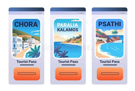 Tourist Pass App Screens With Scenic Landscapes Coastal Towns Beaches