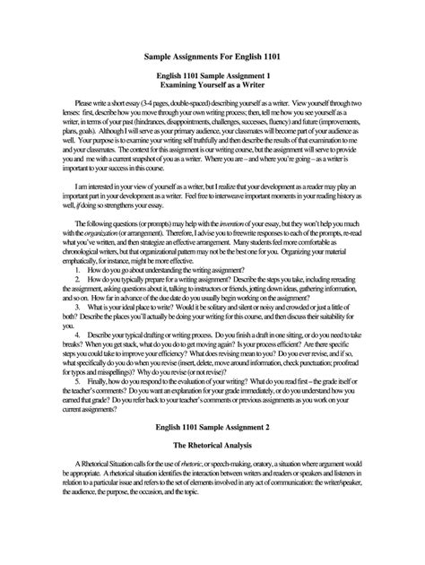 Fillable Online Sample Assignments For English 1101 Fax Email Print Pdffiller