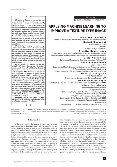 Pdf Applying Machine Learning To Improve A Texture Type Image